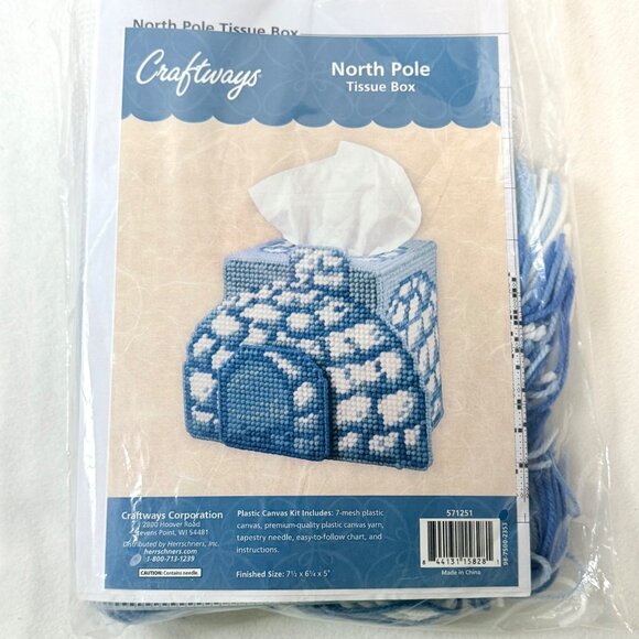 Craftways | Office | Craftways North Pole Tissue Box Plastic Canvas Kit ...